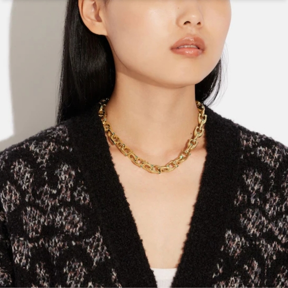 Coach | Jewelry | Coach Chunky Signature Chain Link Goldtone Necklace ...